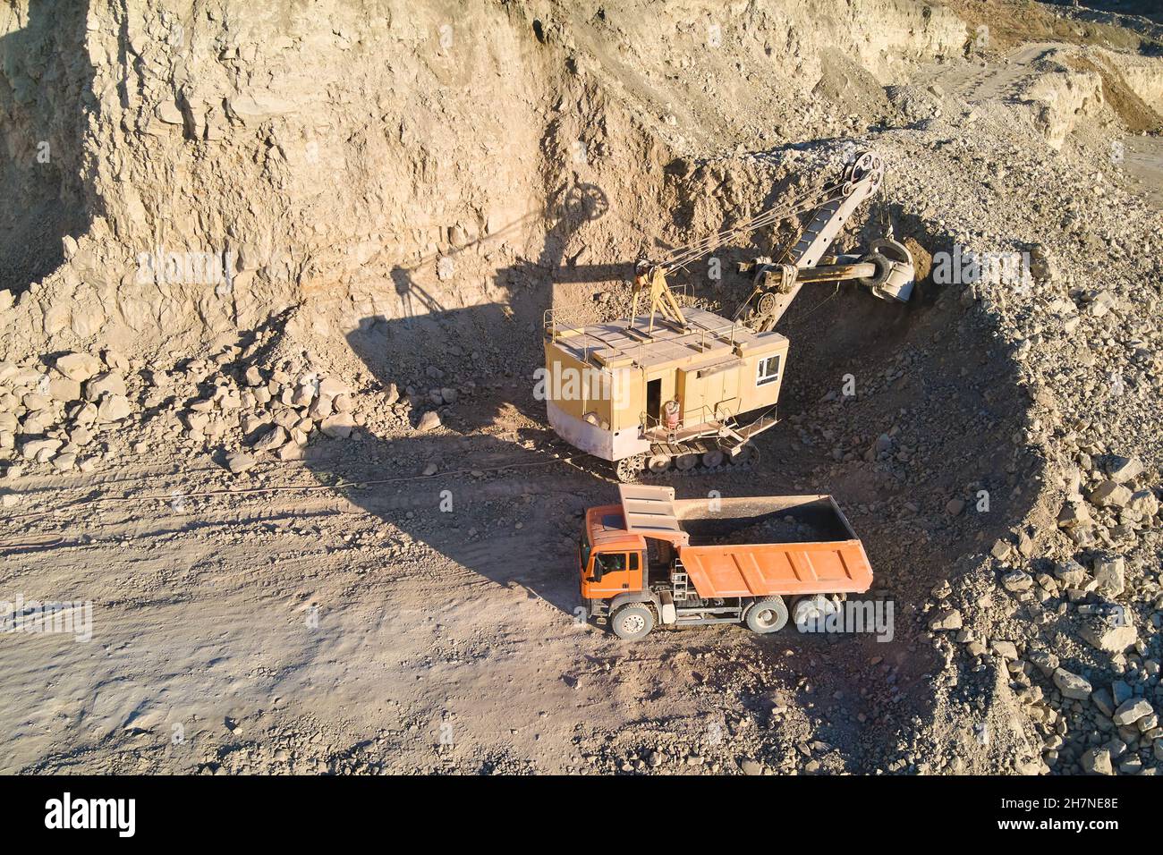 Aerial view of open pit mine of sandstone materials for construction ...