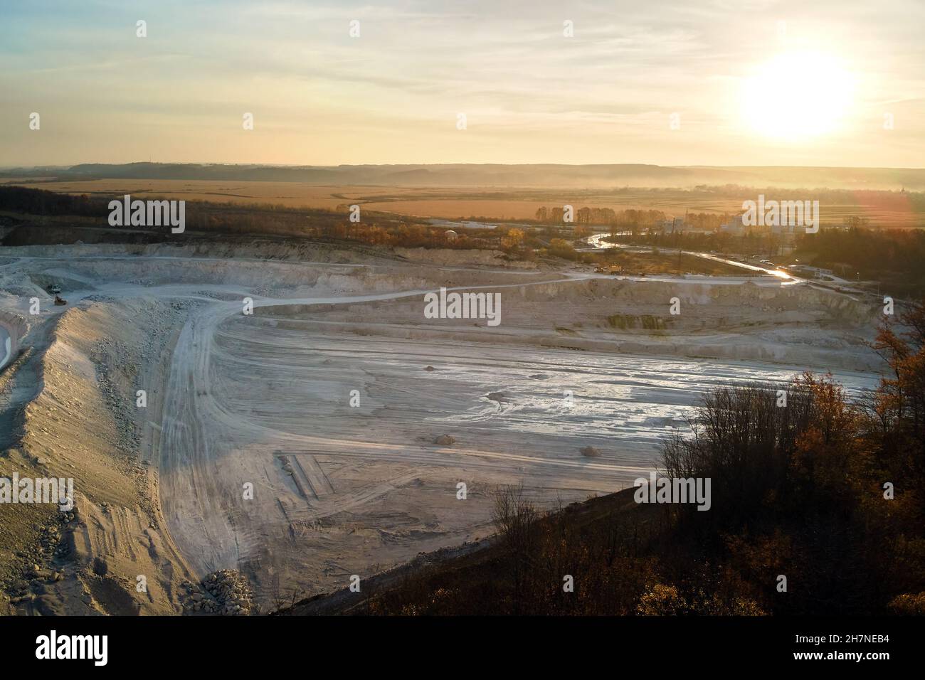 Aerial view of open pit mine of sandstone materials for construction ...