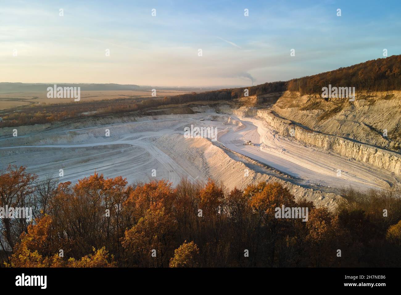 Aerial view of open pit mine of sandstone materials for construction ...