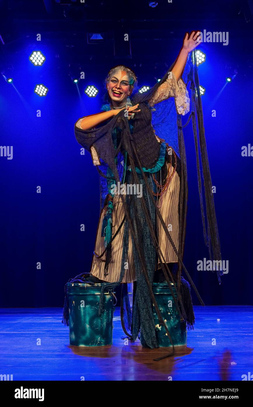 actress representing a character on the stage of a theater. He makes ...