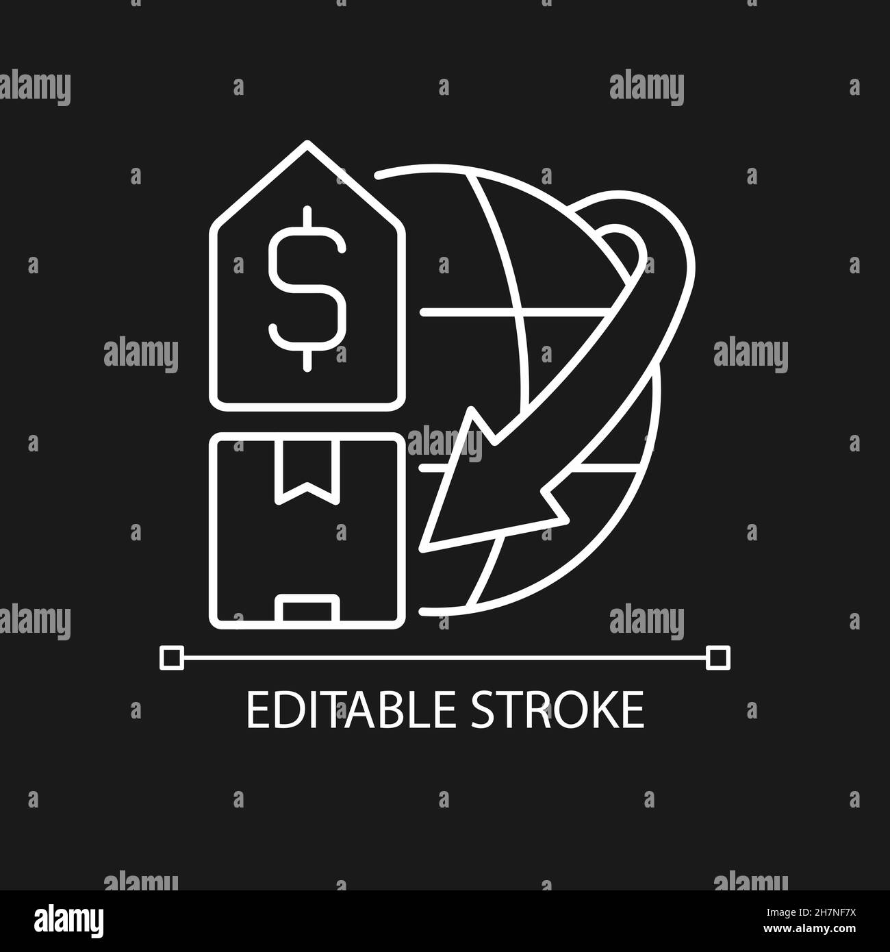 International shipping price white linear icon for dark theme Stock ...