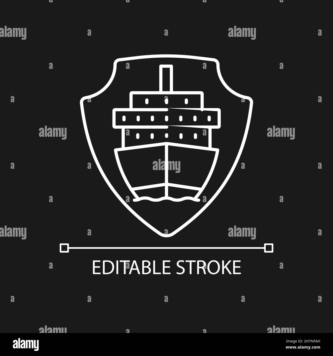 International shipping vessel protection white linear icon for dark ...