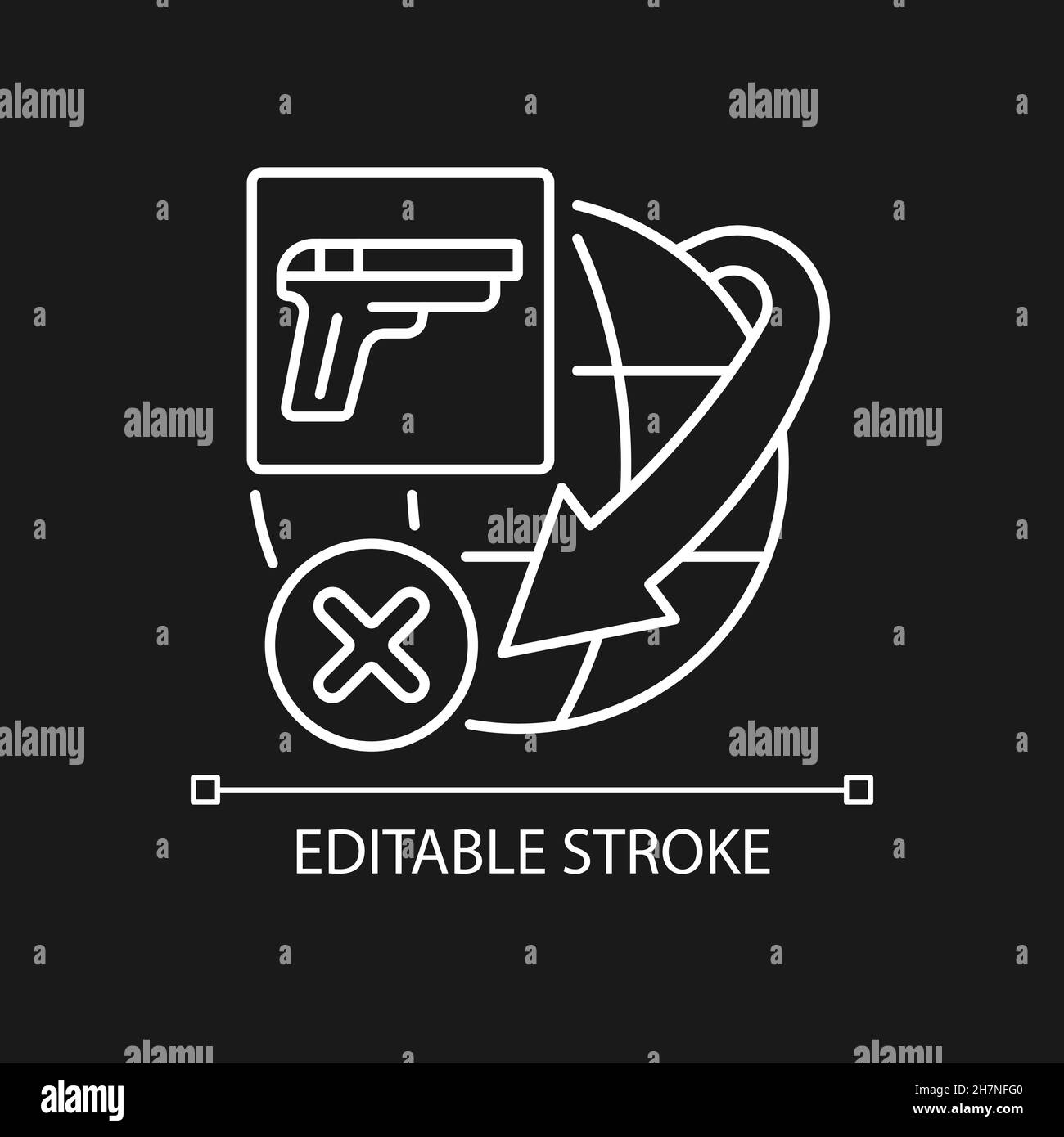 International restriction on firearms shipping white linear icon for ...
