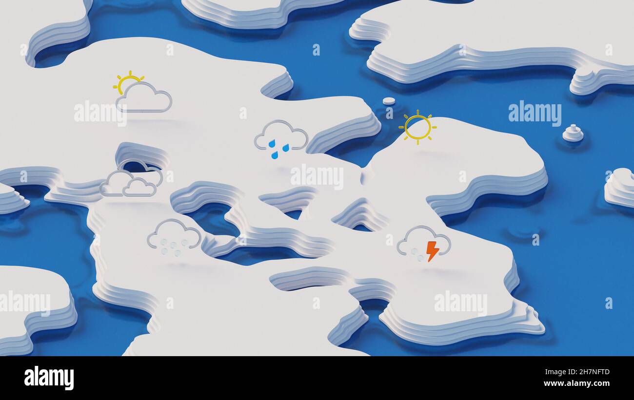 Pattern of a map with weather icons Stock Photo - Alamy