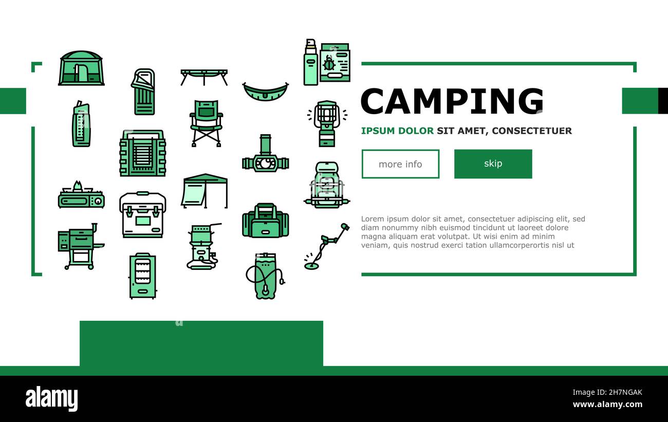 Camping Equipment And Accessories Landing Header Vector Stock Vector ...