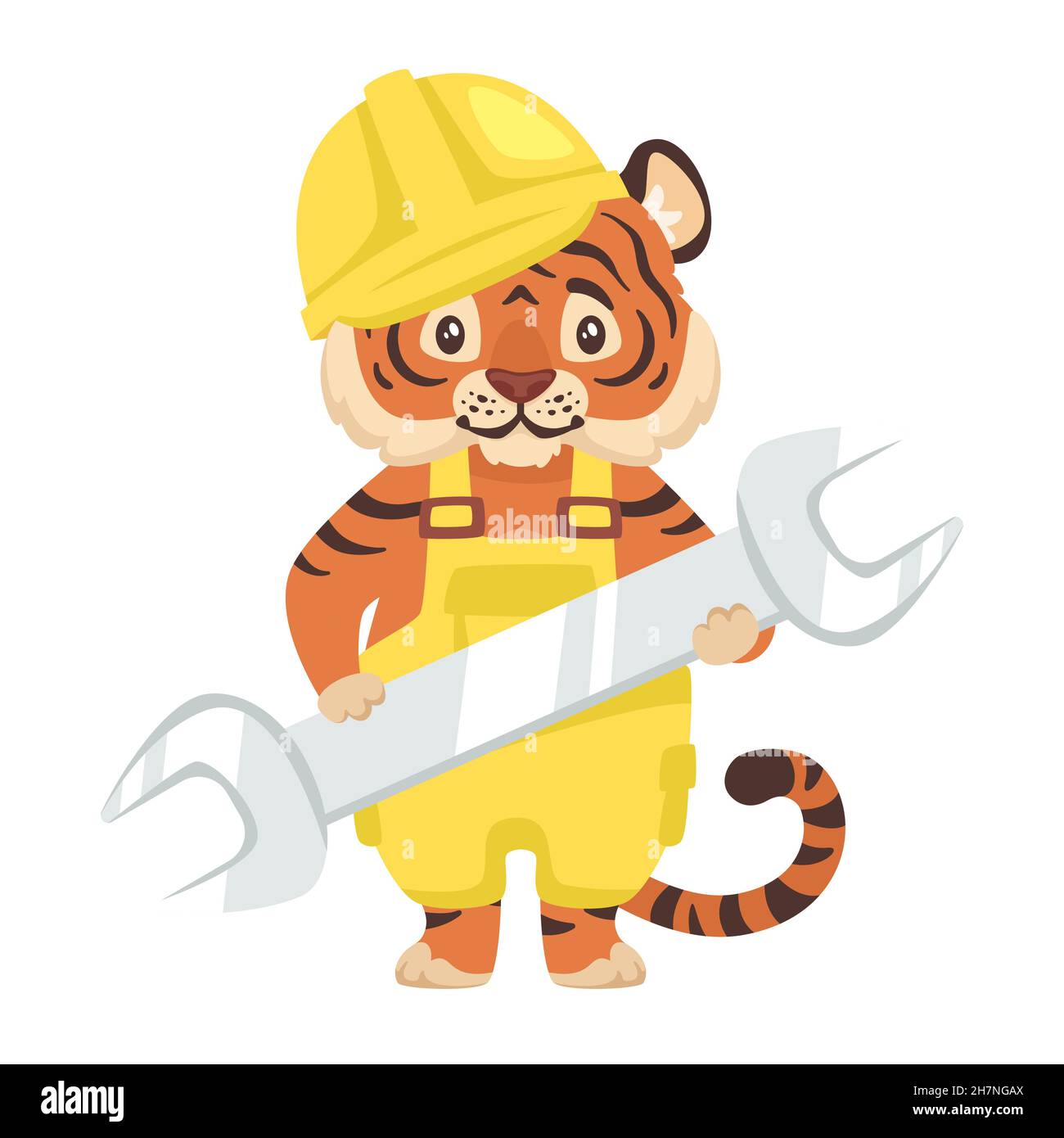 Vector cute tiger in workwear holding wrench Stock Vector Image & Art ...