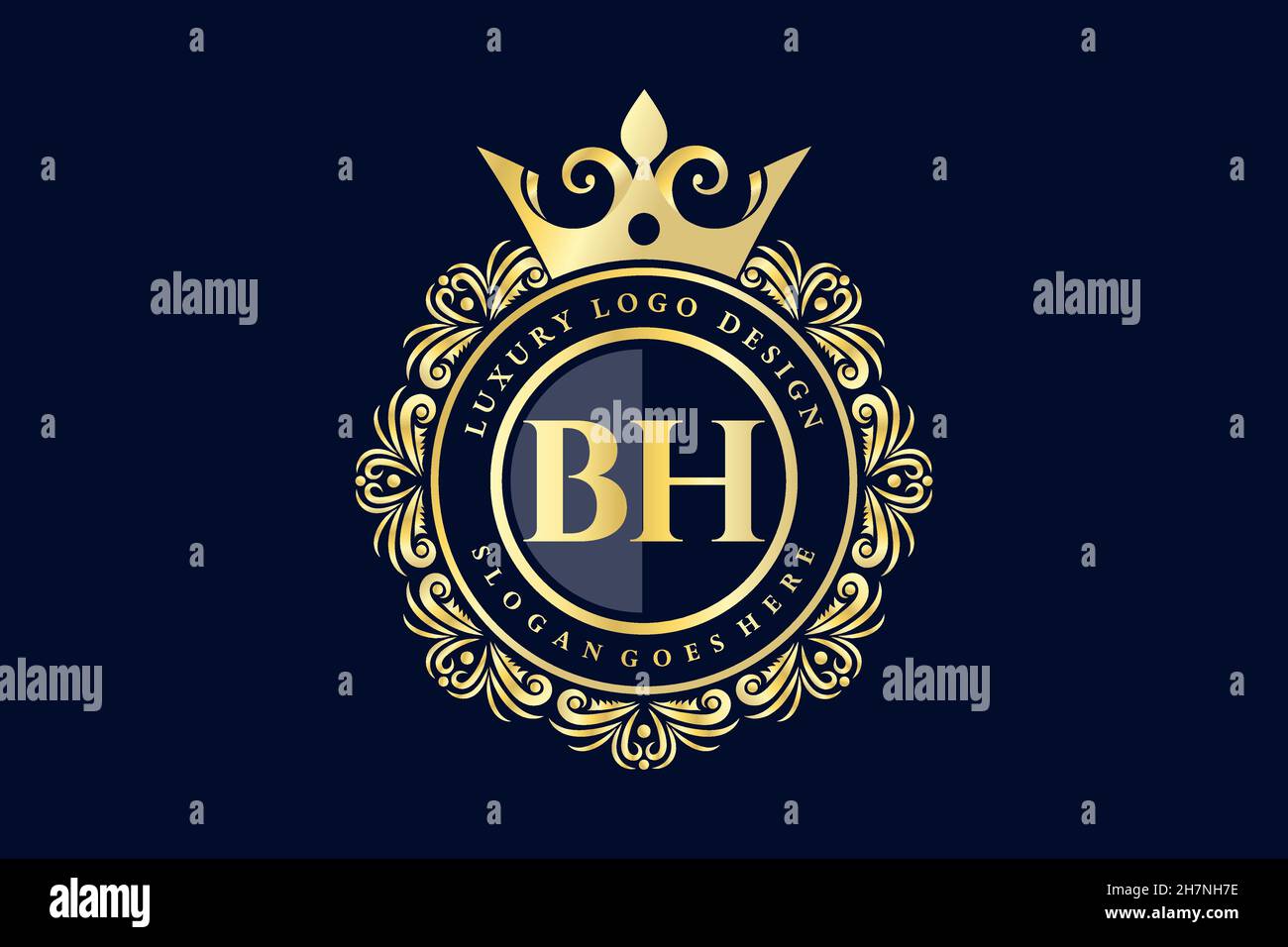 BH Initial Letter Gold calligraphic feminine floral hand drawn heraldic ...