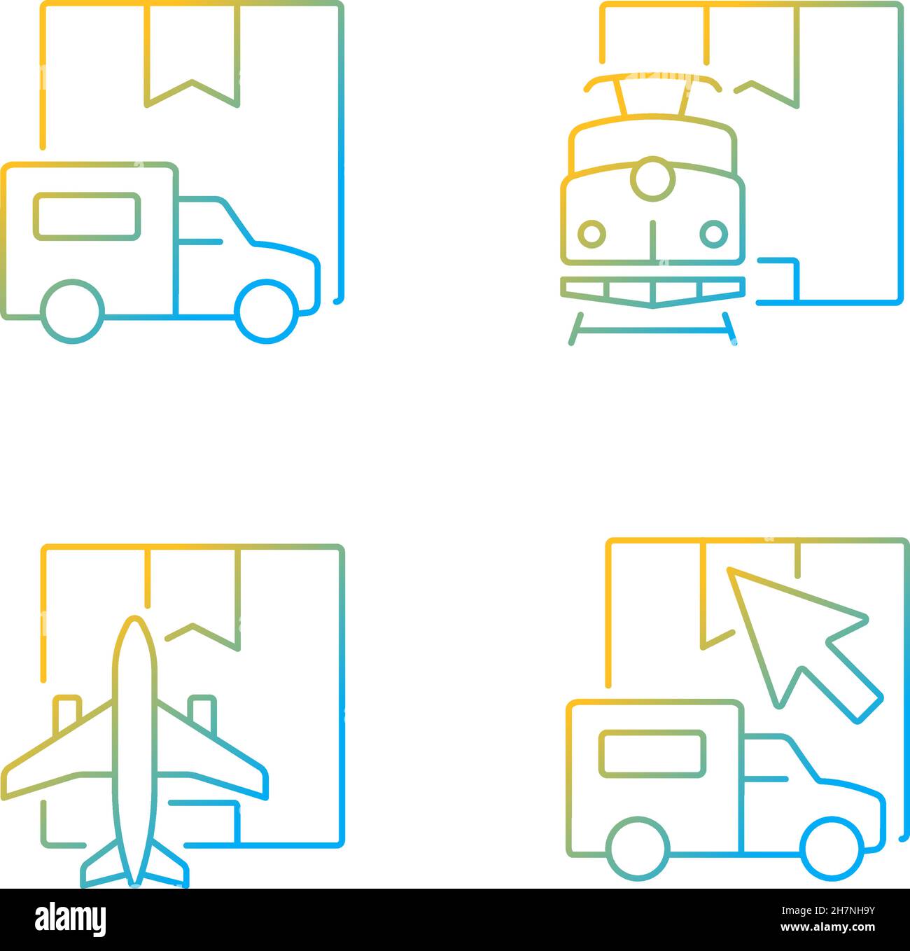 International shipping transport types gradient linear vector icons set ...