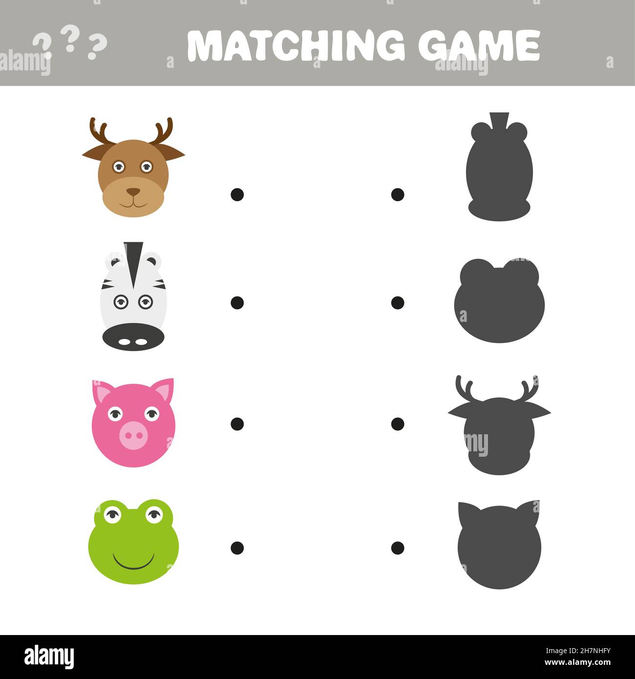 Shadow matching game with animals. Vector Illustration of make the ...