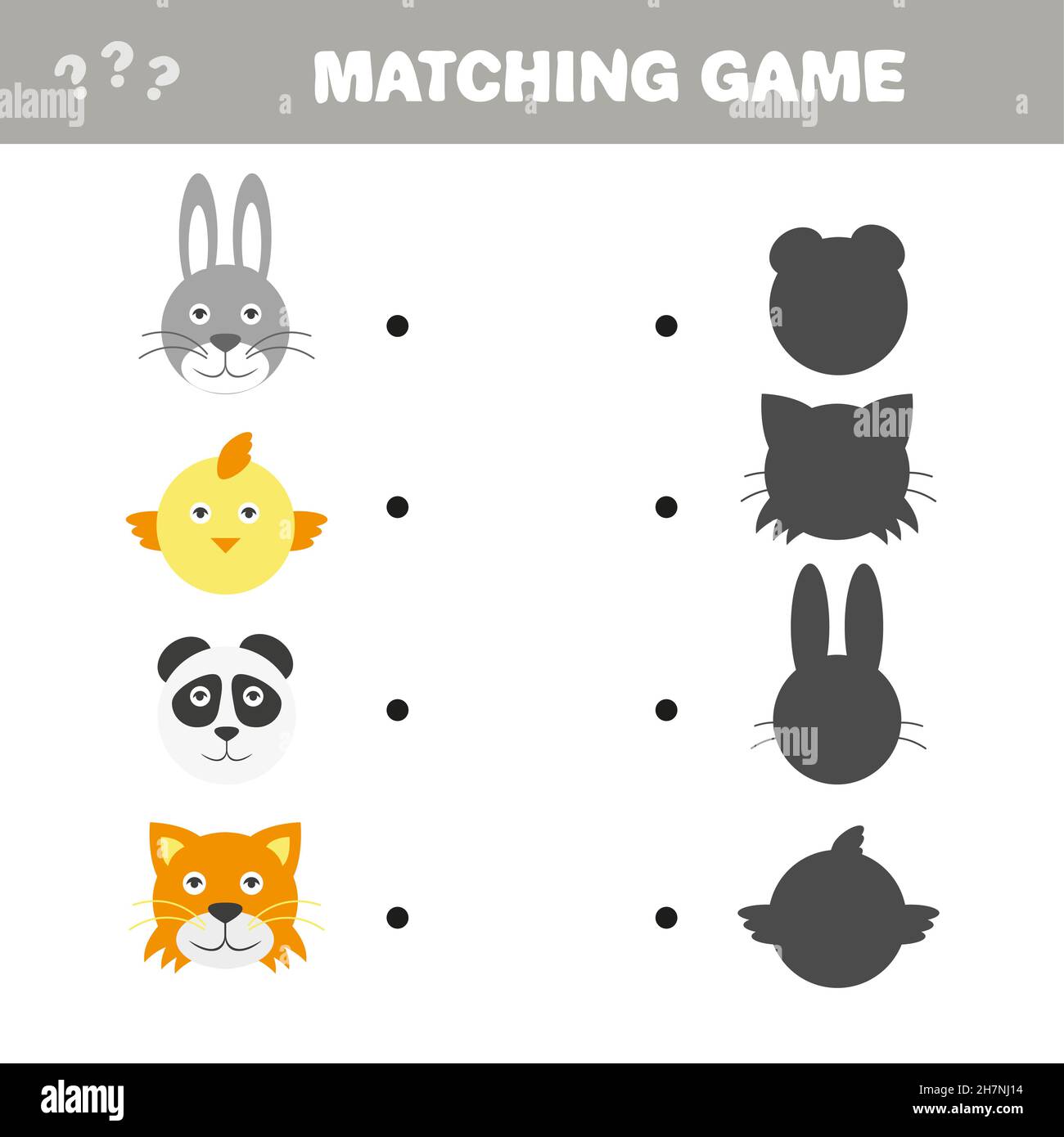 Shadow matching game with animals. Vector Illustration of make the ...