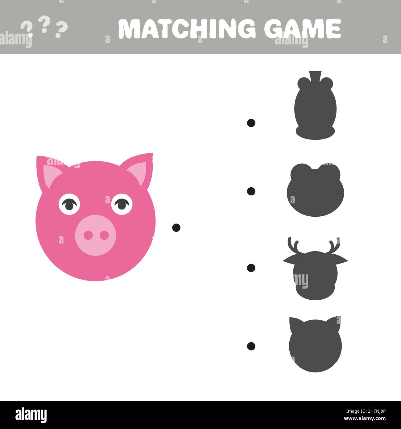 Shadow matching game. Pink Cute Pig - Cartoon Vector Illustration of ...