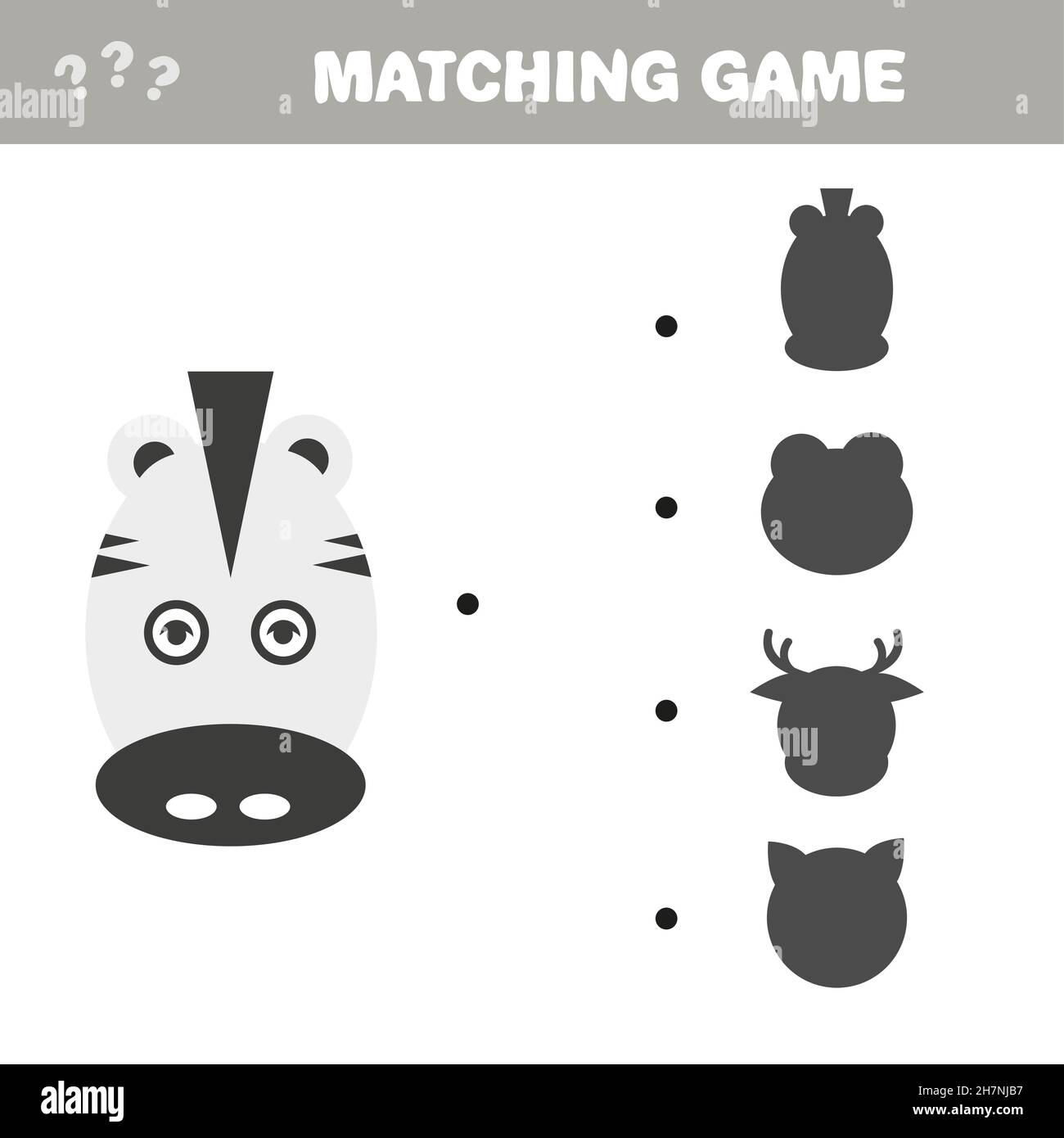 Shadow matching game. Find the correct shadow for cute zebra head ...