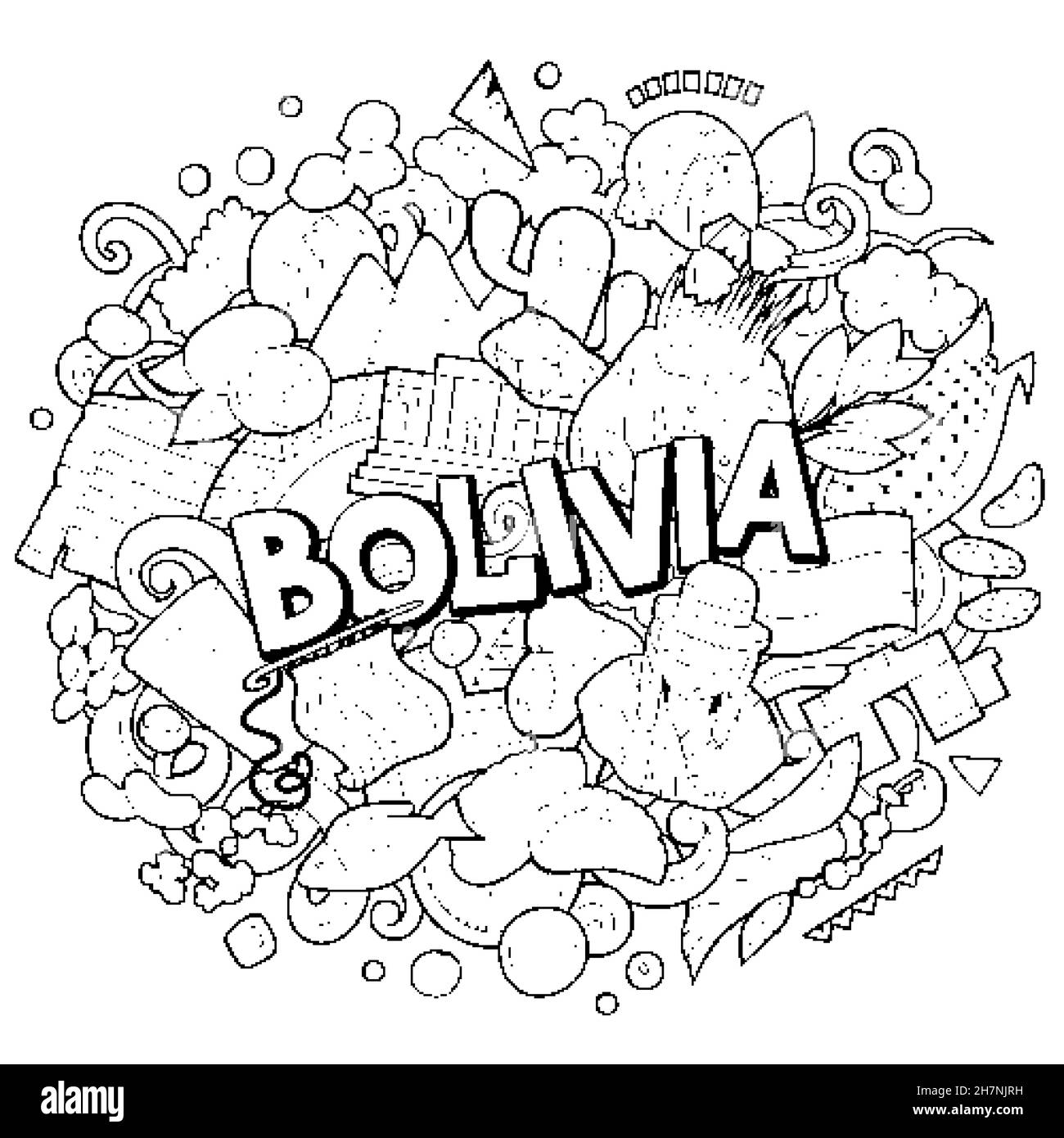 Bolivia hand drawn cartoon doodle illustration. Funny Bolivian design. Creative vector ...