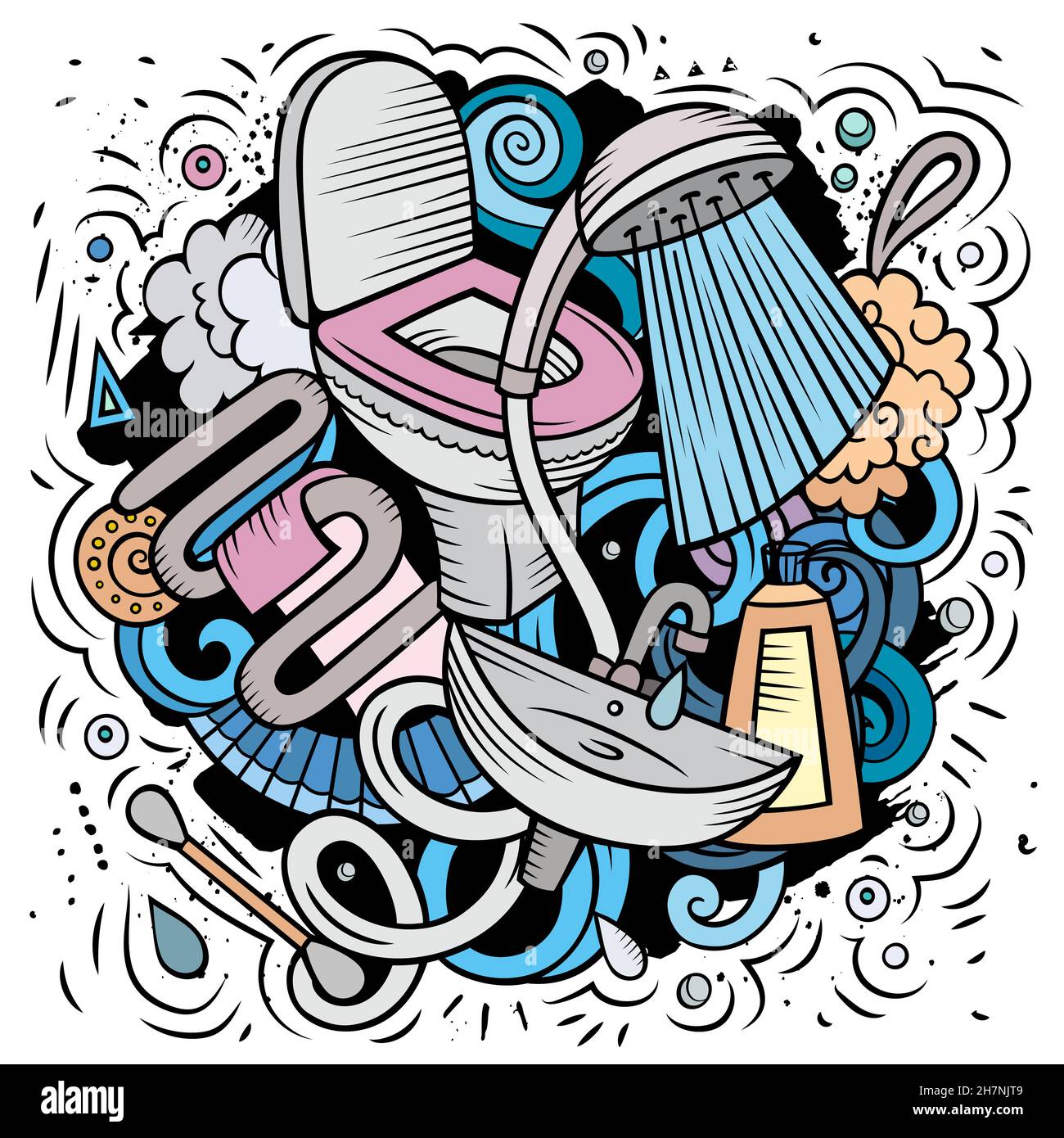 Bathroom hand-drawn vector doodles illustration. Bath poster design ...