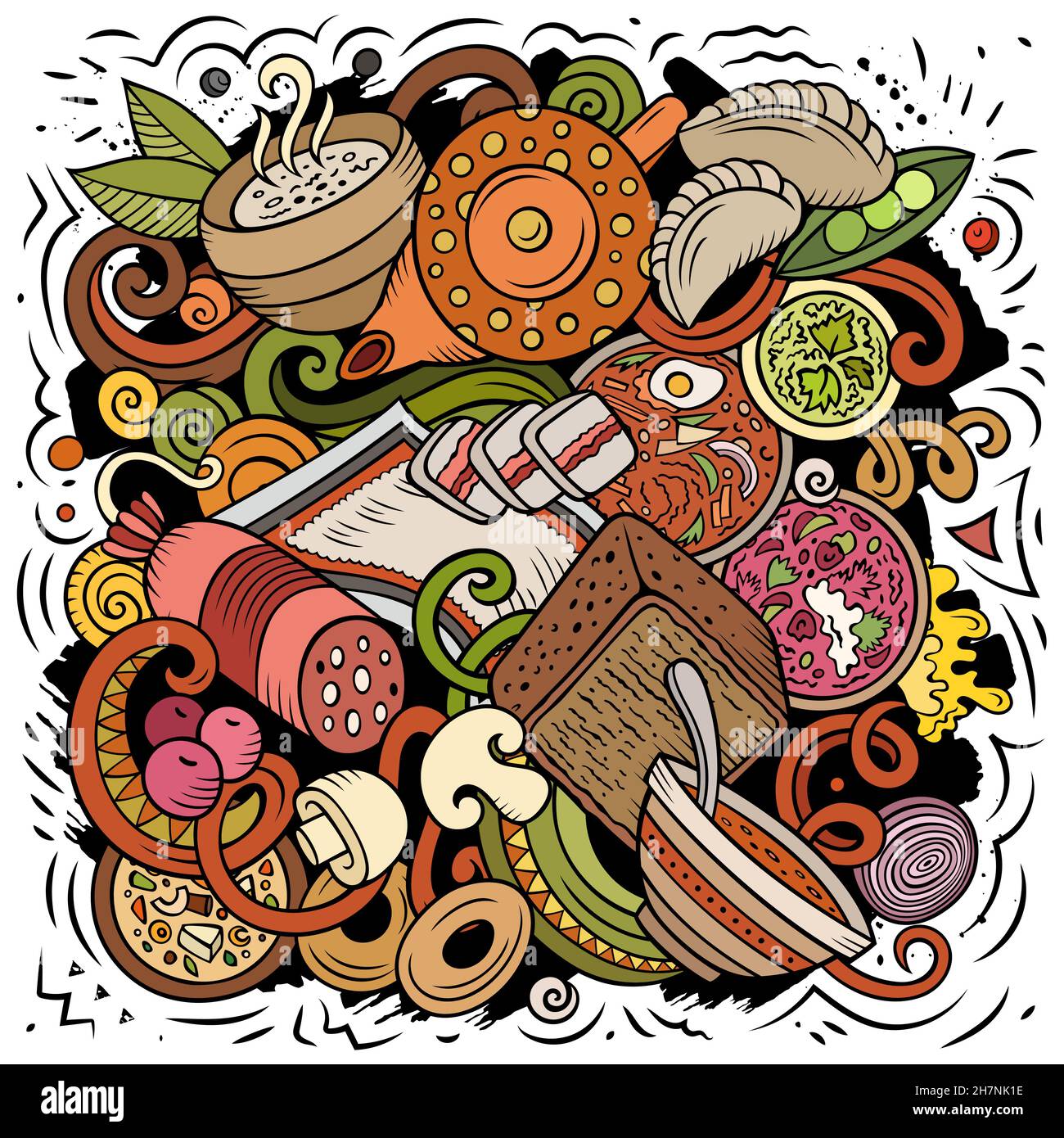 Russian food hand drawn vector doodles illustration. Russia cuisine ...