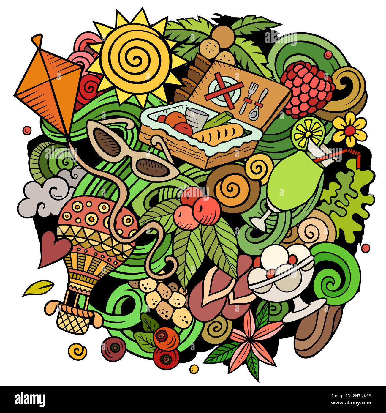 Summer cartoon vector doodles illustration. Summertime design. Season ...
