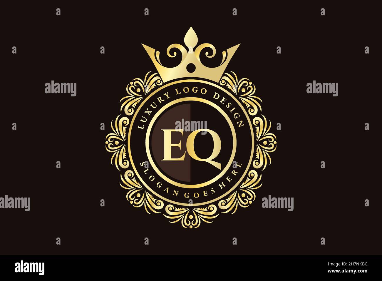 EQ Initial Letter Gold calligraphic feminine floral hand drawn heraldic ...