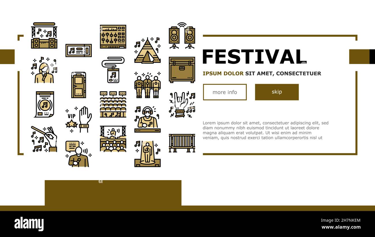 Music Festival Band Equipment Landing Header Vector Stock Vector Image ...