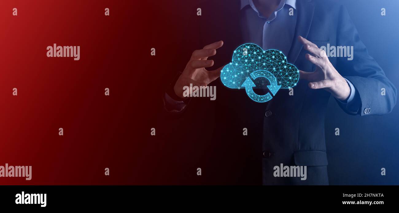 Cloud technology. Polygonal wireframe cloud storage sign with two ...