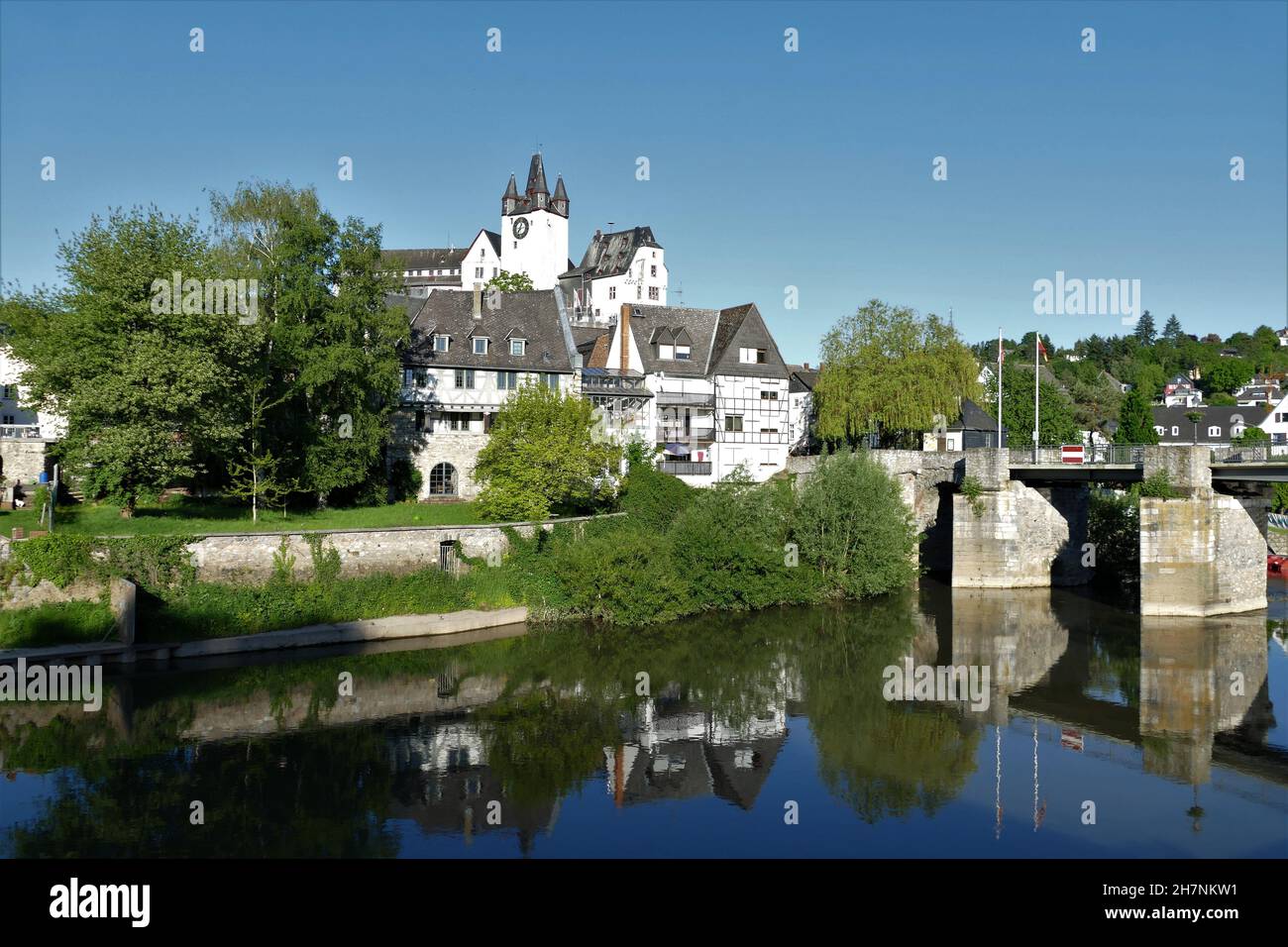Panorama With Palace / Castle And Bridge At Diez / Lahn-Valley Stock ...