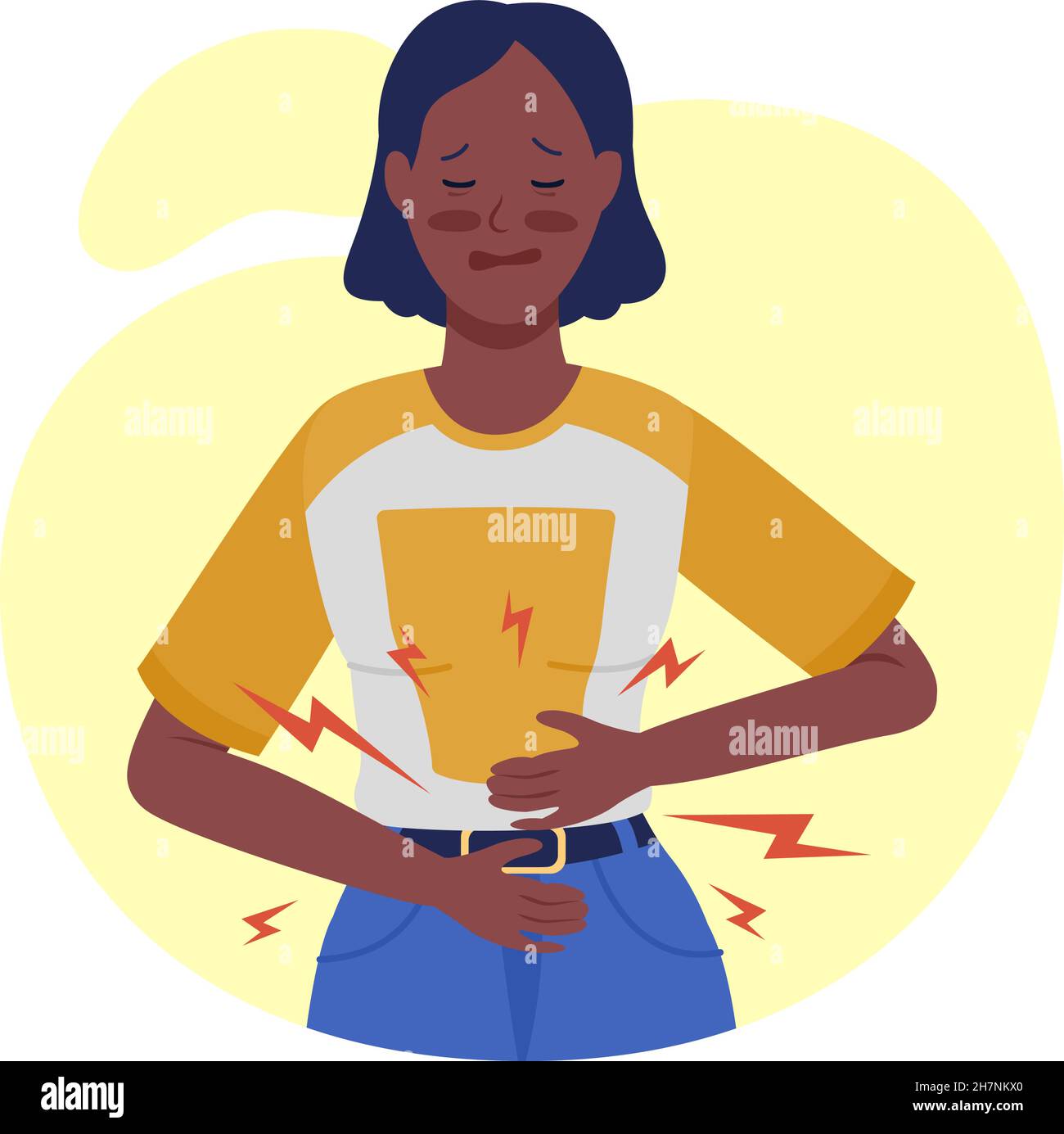 Stomach ache symptom woman Cut Out Stock Images & Pictures - Alamy