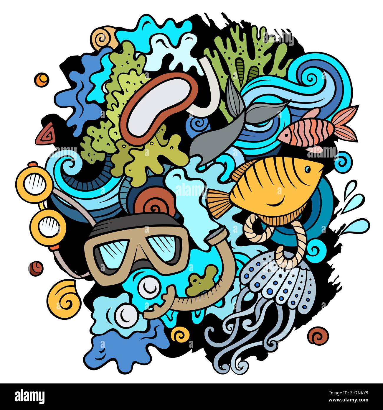 Diving cartoon vector doodles illustration Stock Vector Image & Art - Alamy