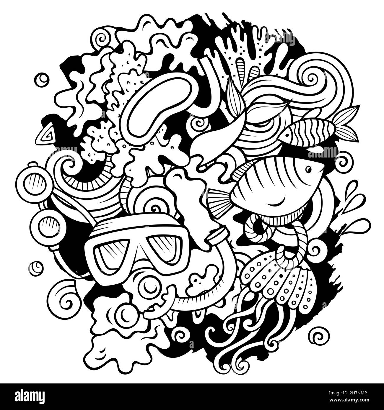 Diving cartoon vector doodles illustration Stock Vector Image & Art - Alamy