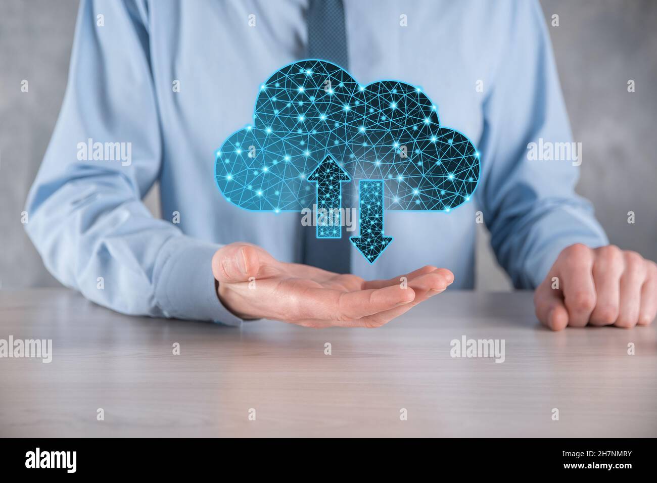 Cloud technology. Polygonal wireframe cloud storage sign with two ...