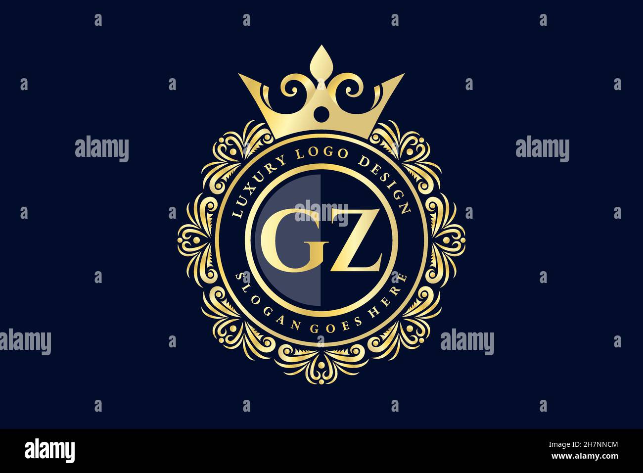 GZ Initial Letter Gold calligraphic feminine floral hand drawn heraldic ...
