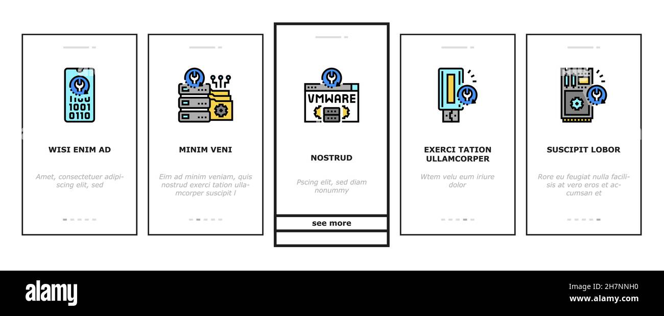 Data Recovery Computer Processing Onboarding Icons Set Vector Stock ...