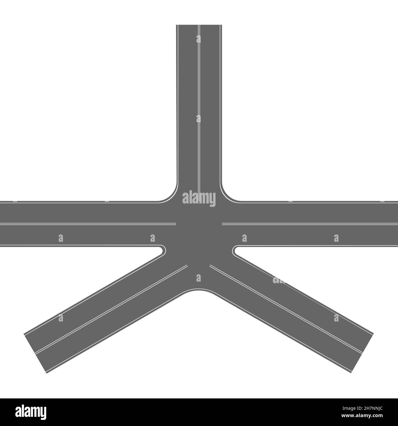 Five ways road junction top view. Highway part with marking isolated on ...
