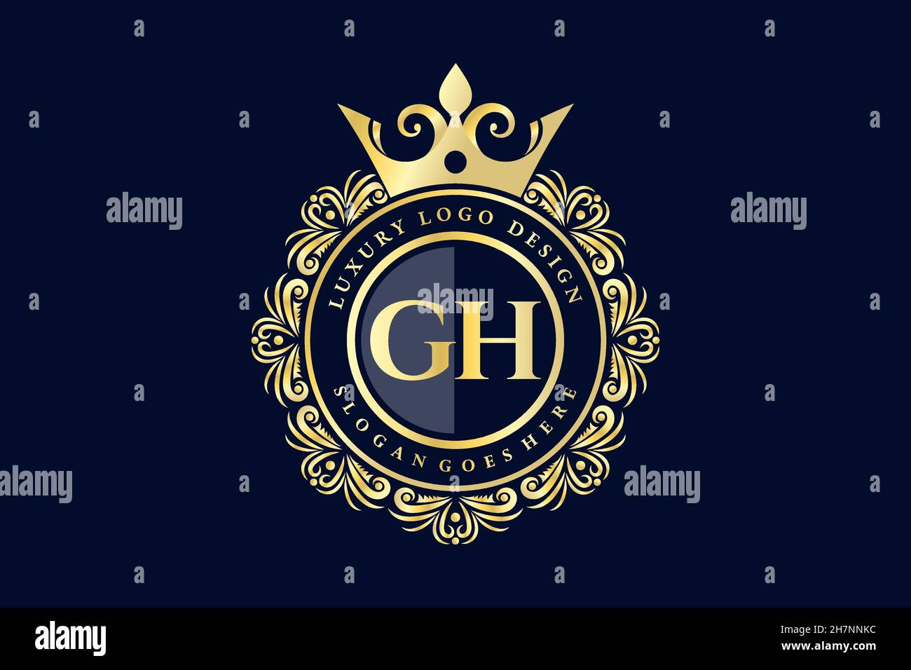 GH Initial Letter Gold calligraphic feminine floral hand drawn heraldic ...
