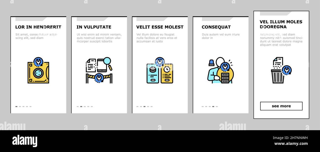 Data Recovery Computer Processing Onboarding Icons Set Vector Stock ...