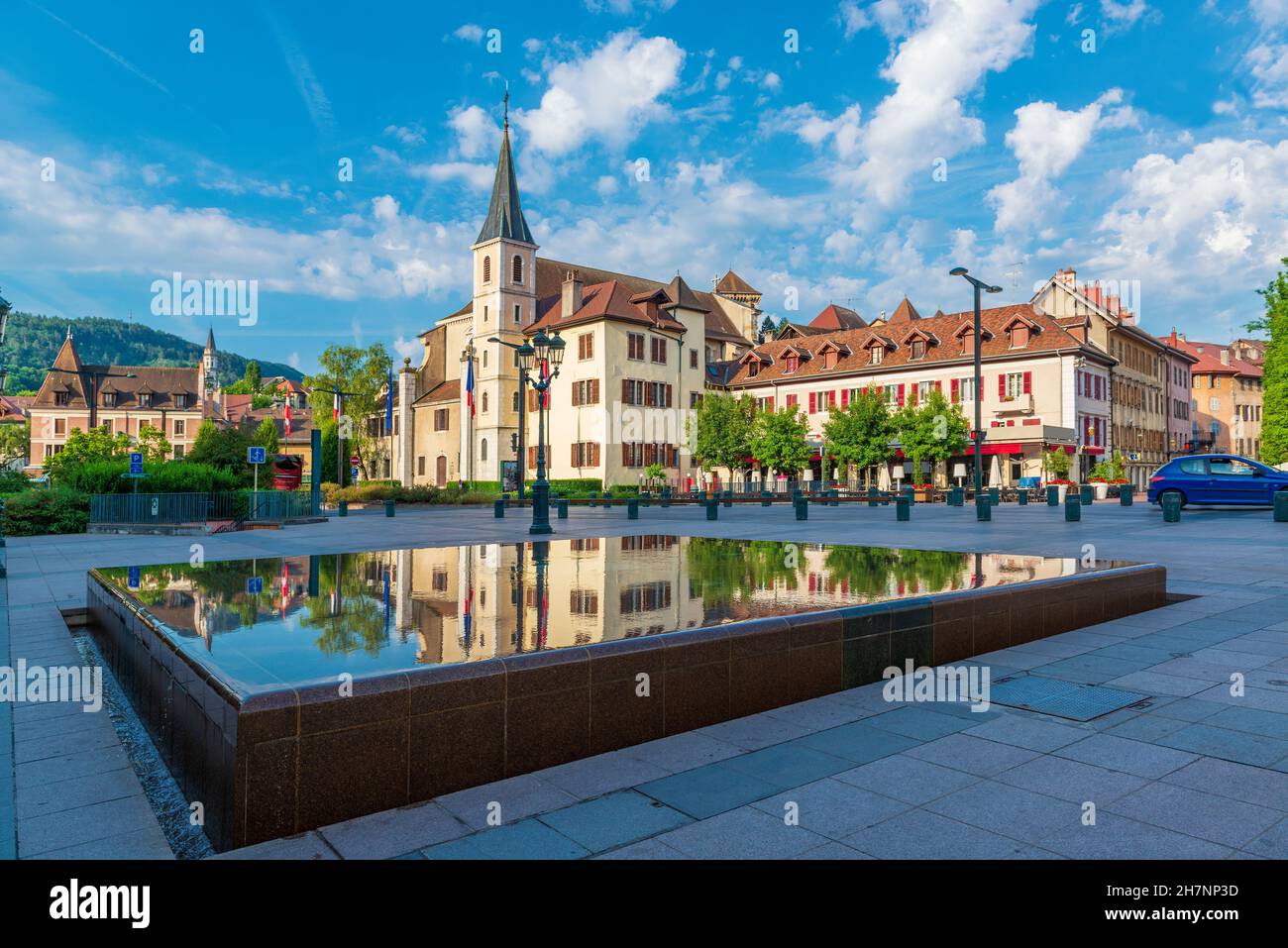 Beautiful square in the Annecy town. Popular summer vacation ...