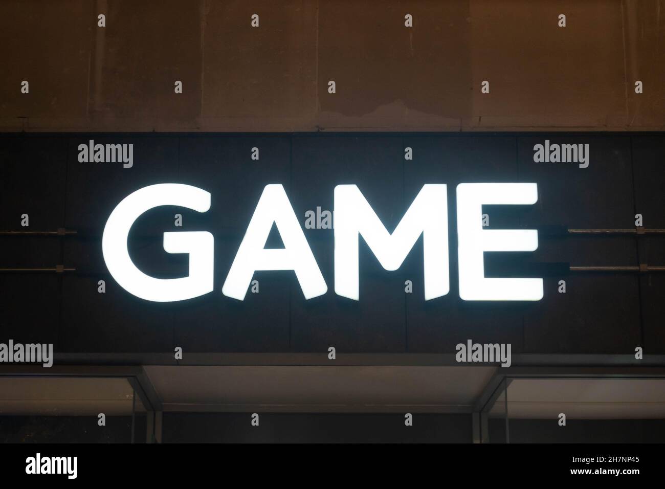 Game sign over the entrance to a Liverpool store selling games, gaming ...