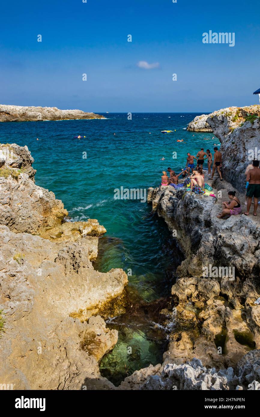 Aug 17, 2021 - Otranto, Puglia, Italy - The small beach of Porto ...