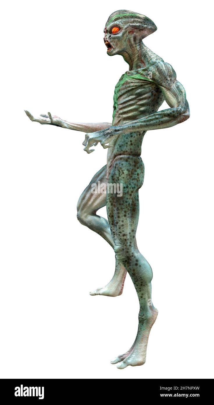 3D rendering of a green alien isolated on white background Stock Photo ...