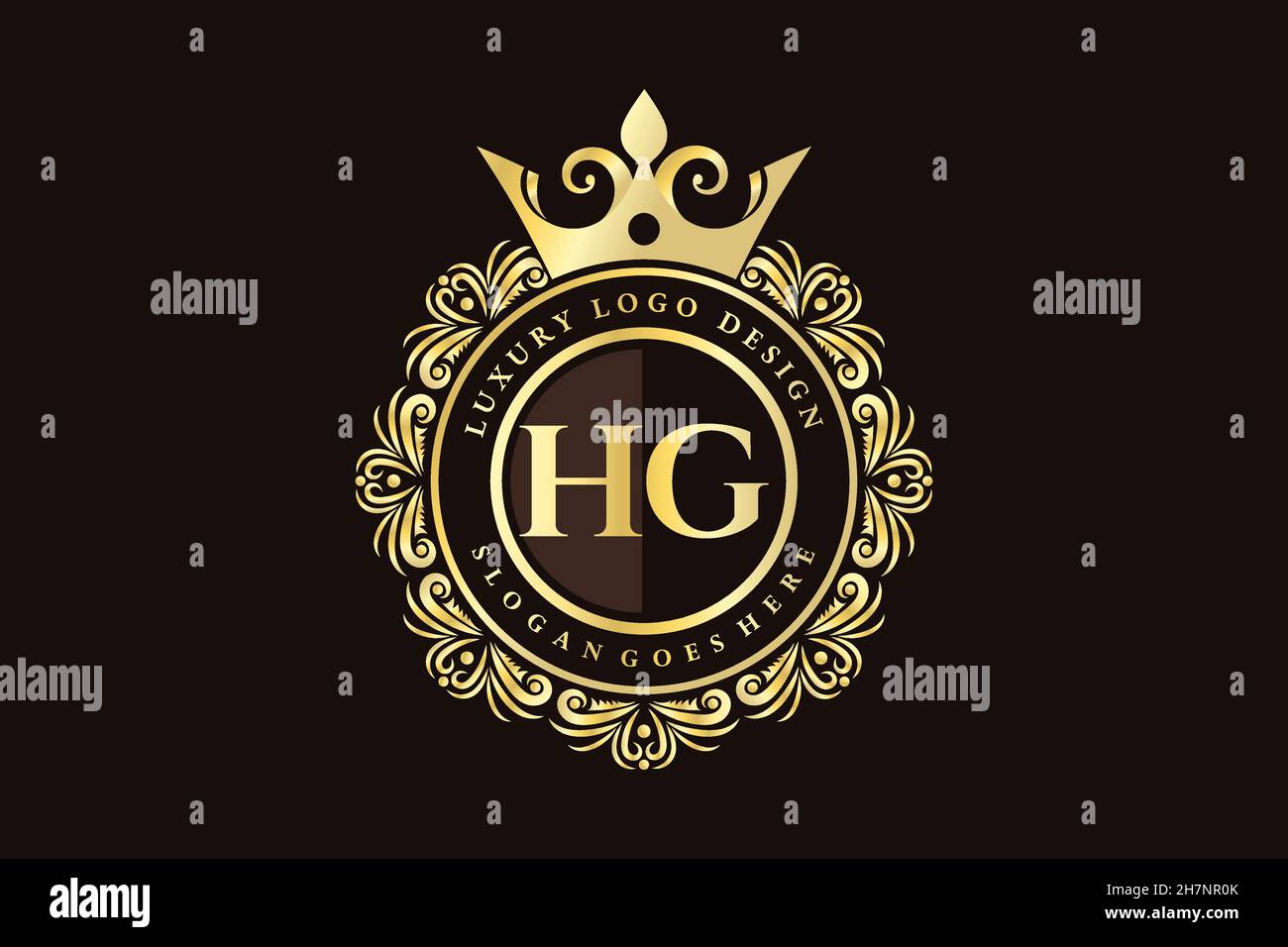 HG Initial Letter Gold calligraphic feminine floral hand drawn heraldic ...