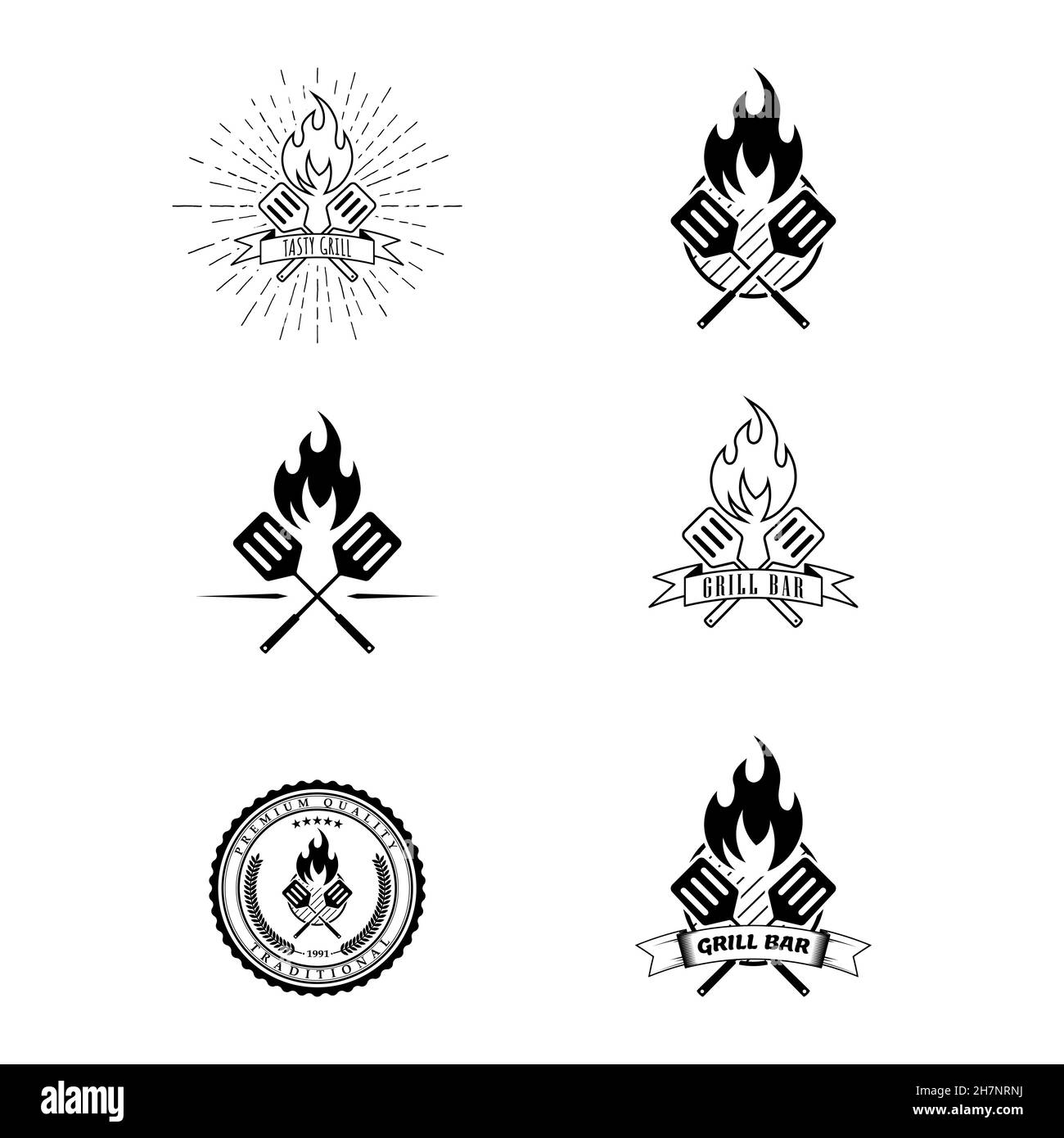 Vector set of grill bar and bbq labels. Vintage grill restaurant ...