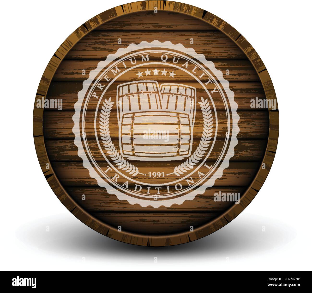 Side view of a wooden barrel. Old wooden texture. Barrel for aging beer ...