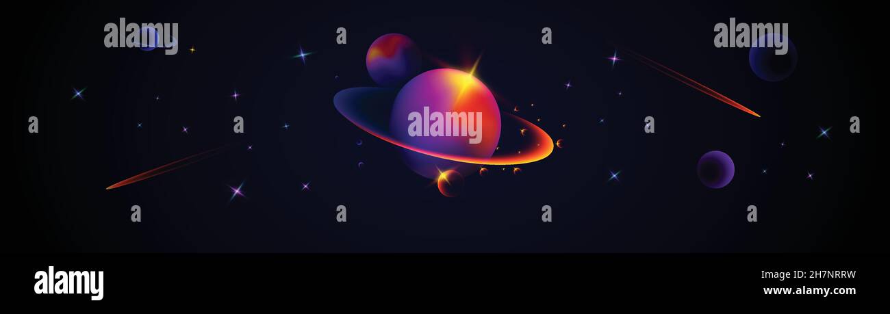 Wide vector illustration of space. Space background with planets and ...