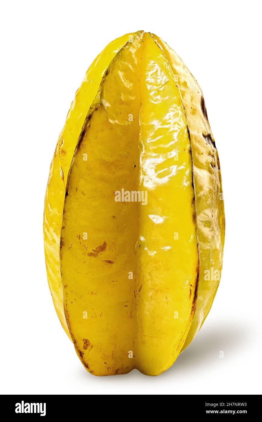 Ripe yellow starfruit vertically isolated on white background Stock ...