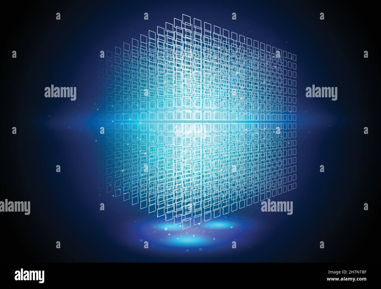 Perspective 3D wireframe cube. Geometric cube from small pieces. Vector ...