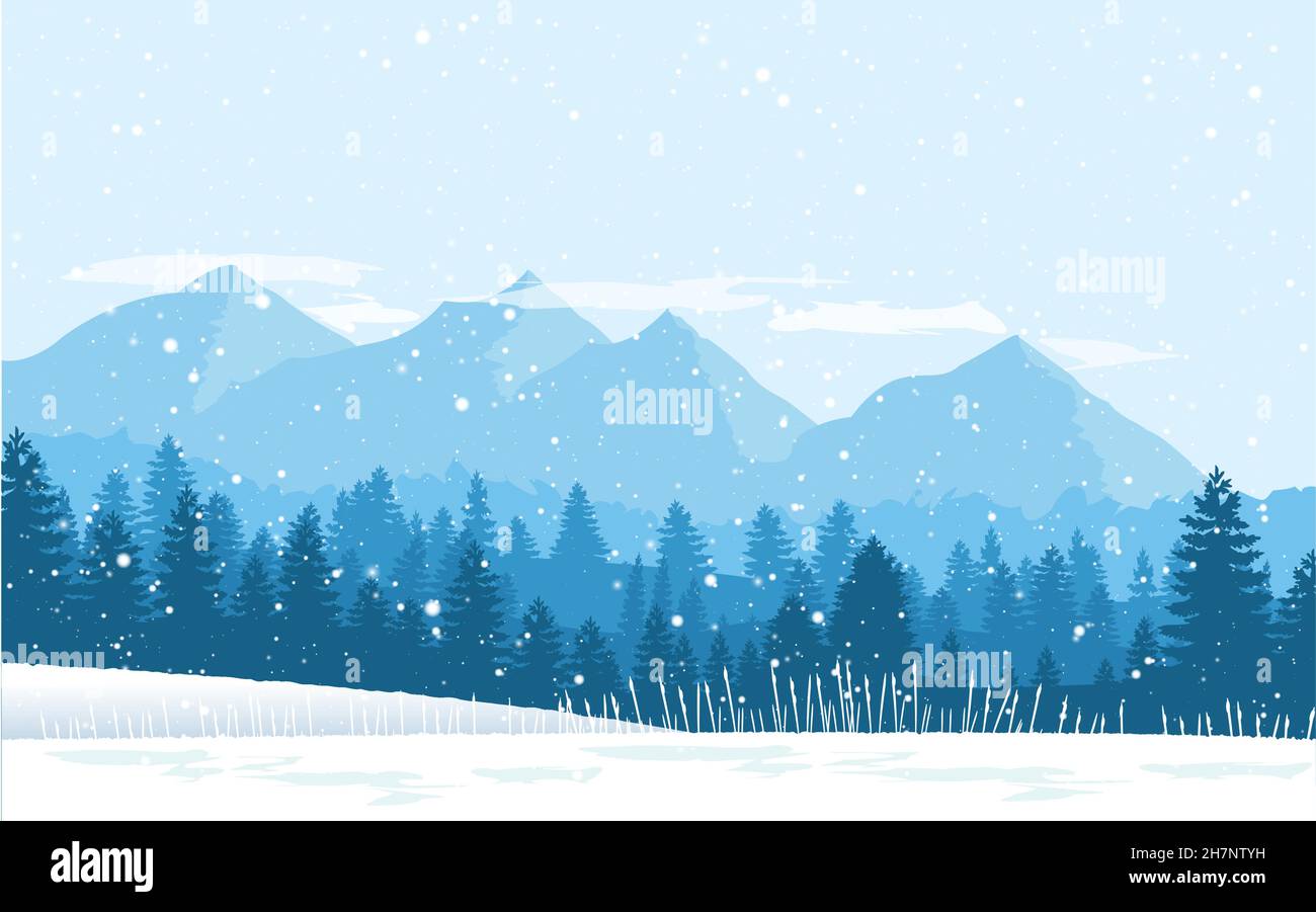 Beautiful winter flat landscape background. Winter landscape with ...