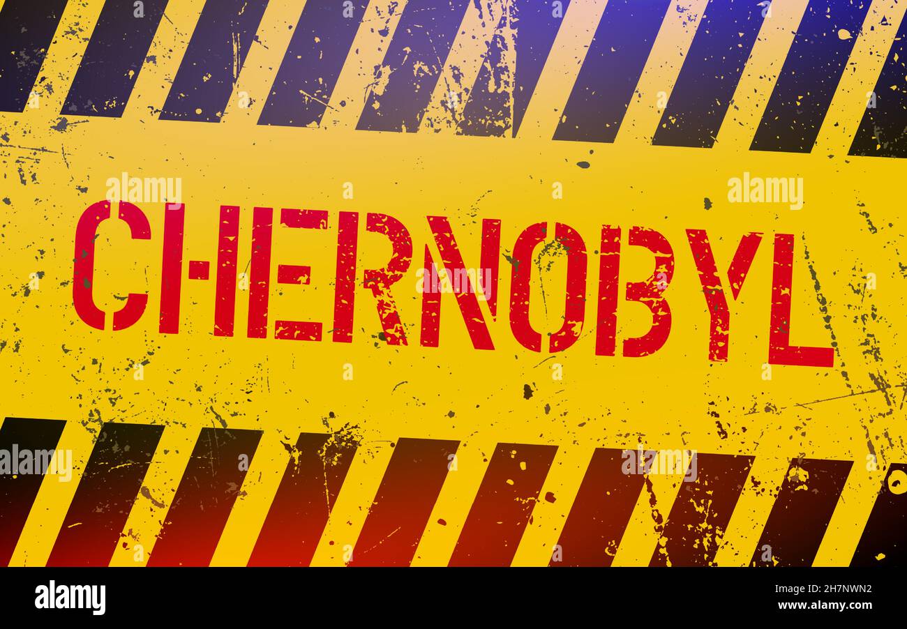 Chernobyl warning sign. Radioactive places in Ukraine. Nuclear power ...