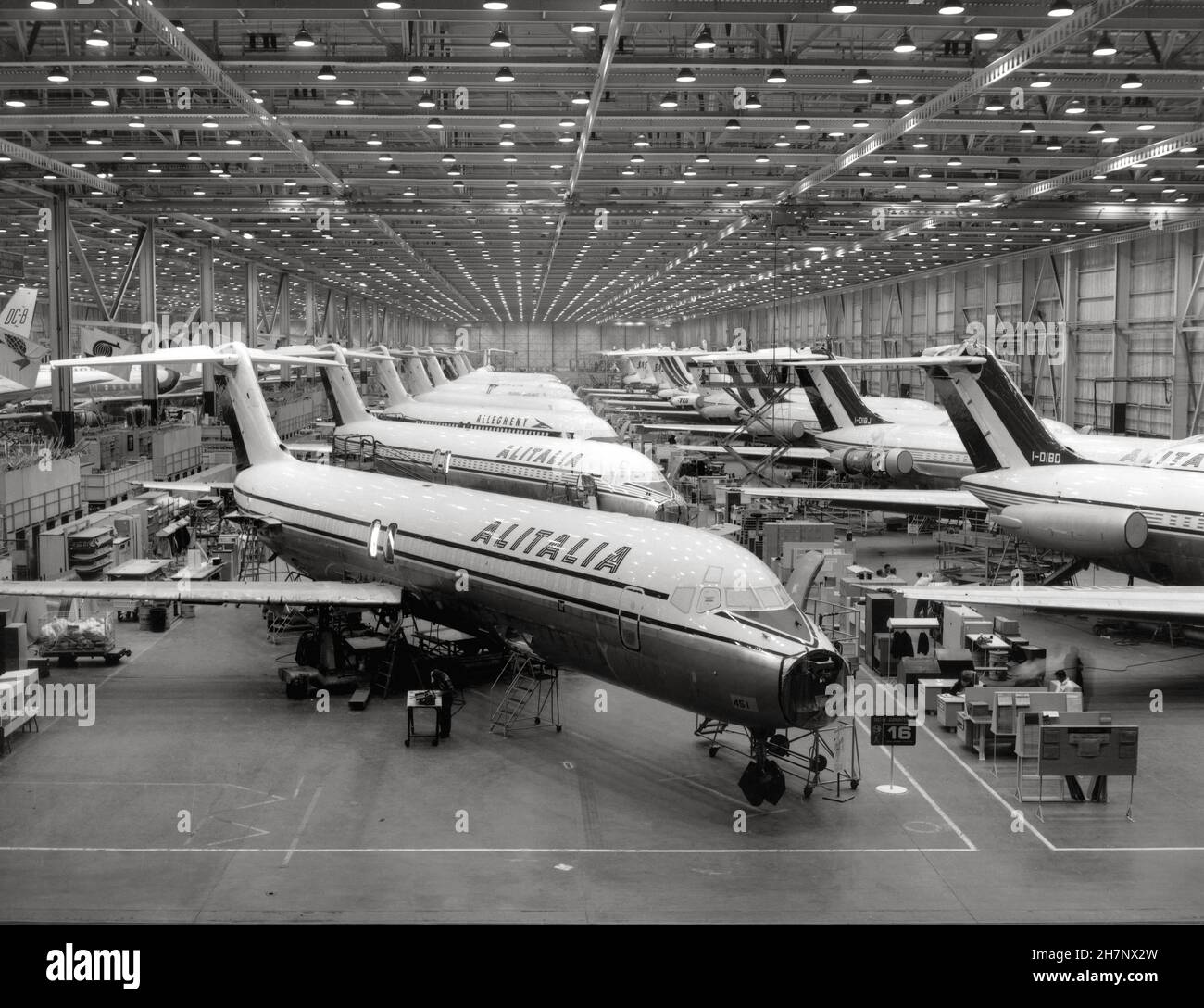 Assembly line of the Douglas DC-9-32 commercial transport quad-jet at ...