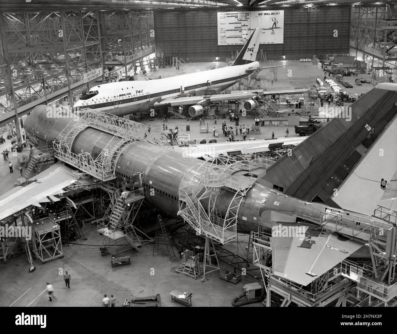 Boeing 747 commercial jetliner assembly line at the Boeing plant in ...