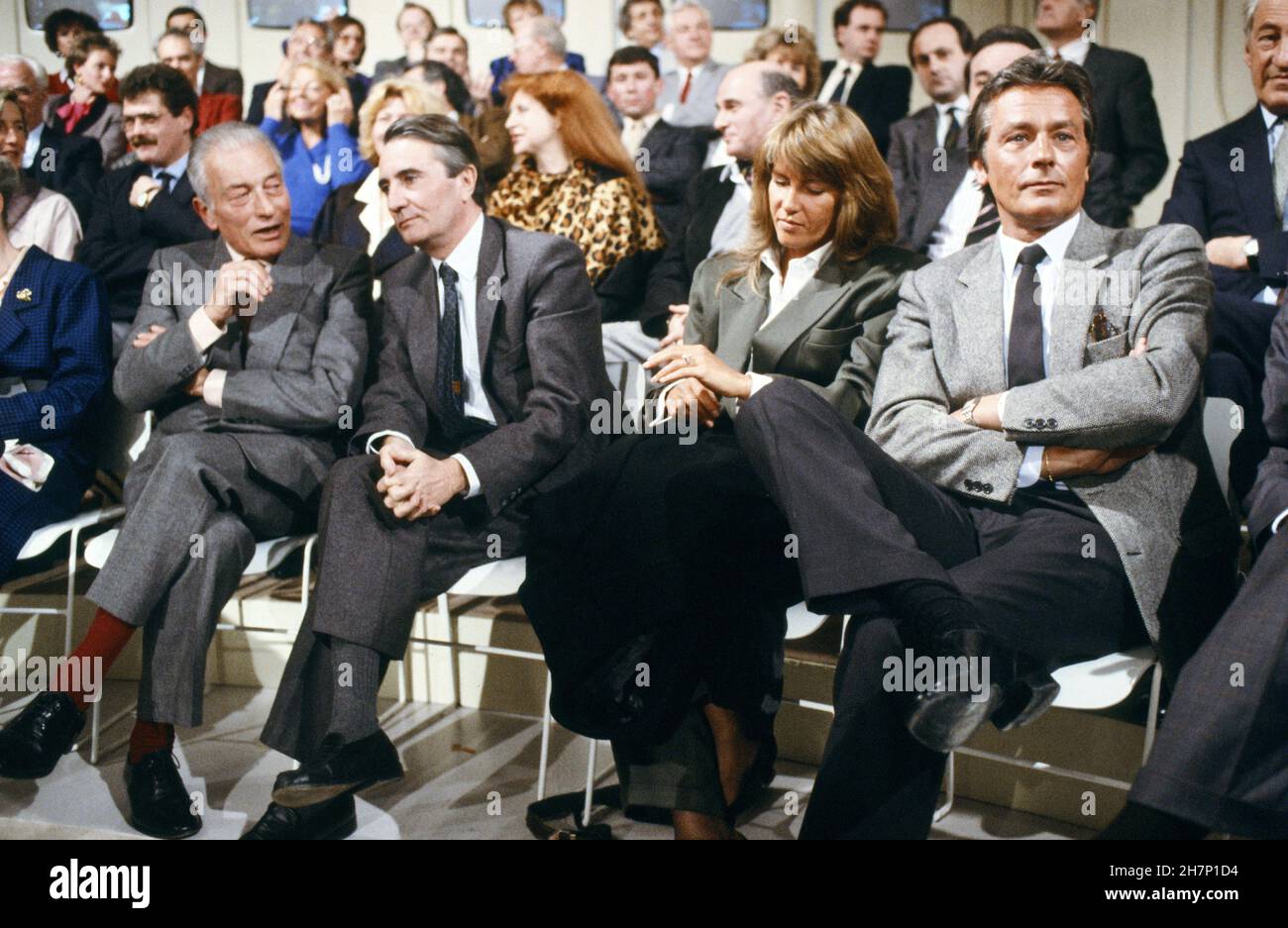 Alain Delon on the set of the political TV show "L'heure de vérité ...