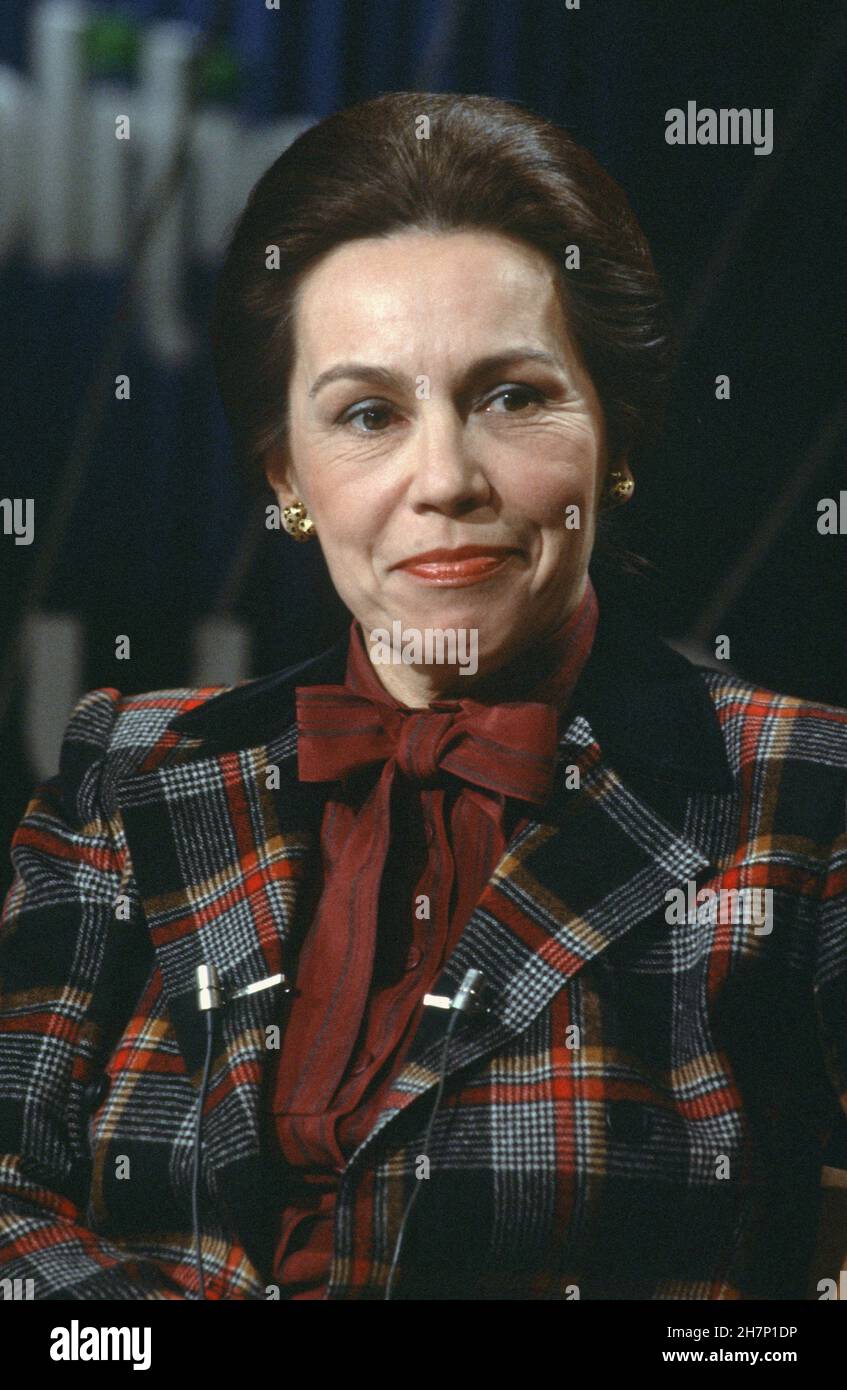 Marie-France Garaud on the set of a political TV show during the 1981 ...