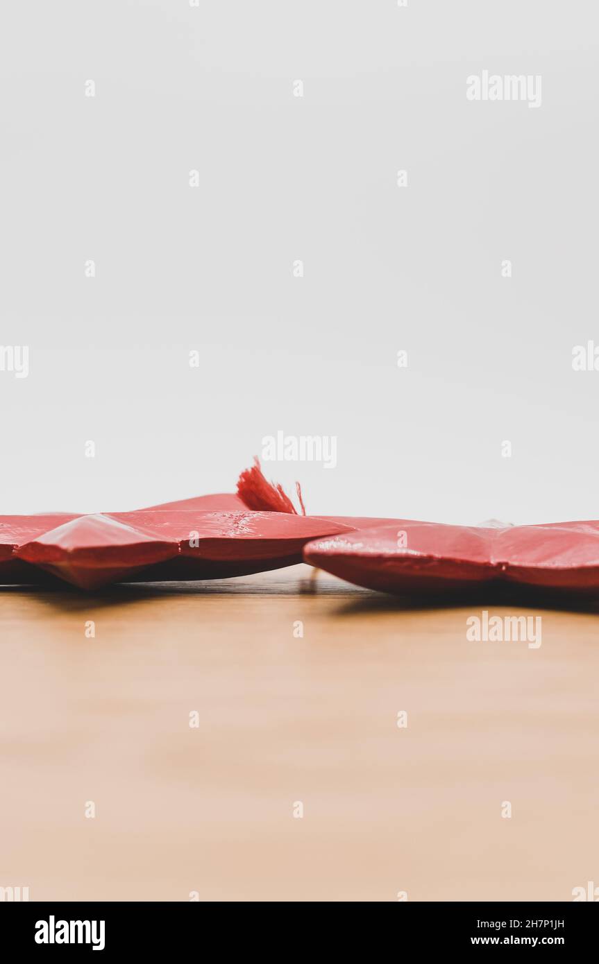 red wooden star Christmas decoration on a wooden background Stock Photo ...